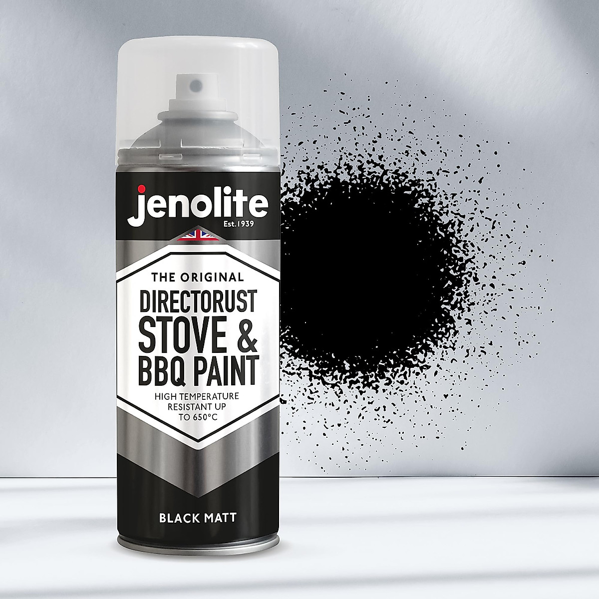 JENOLITE Directorust BBQ & Stove Aerosol Paint | BLACK | Very High Temperature Resistant Up to 1200°F (650°C) | BBQs, Stoves, Chimineas, Automotive, Fire Screens & Surrounds | 13.5 Ounces (400ml)