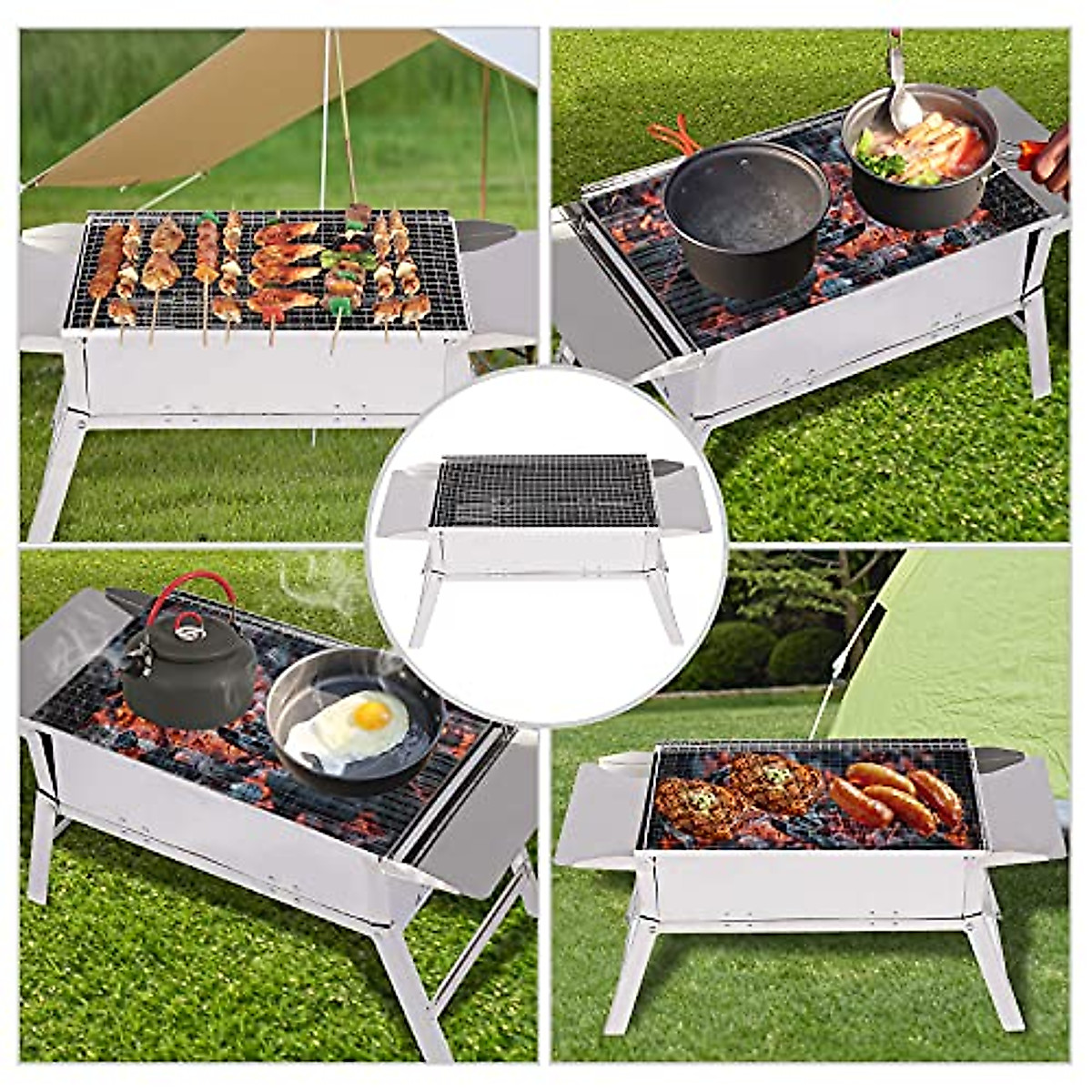 REDCAMP Foldable Charcoal Grill Barbecue, Portable Small Stainless Steel BBQ Grill Camping Grill for Outdoor Picnic Camping Cooking