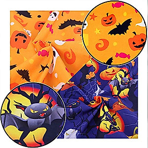Junejour 6pcs Halloween Style Cotton Craft Fabric 25cm x 25cm Sewing Patchwork Cloths DIY Craft Squares Fabric Halloween Pumpkin Ghost Floral Pattern for DIY Art Crafts