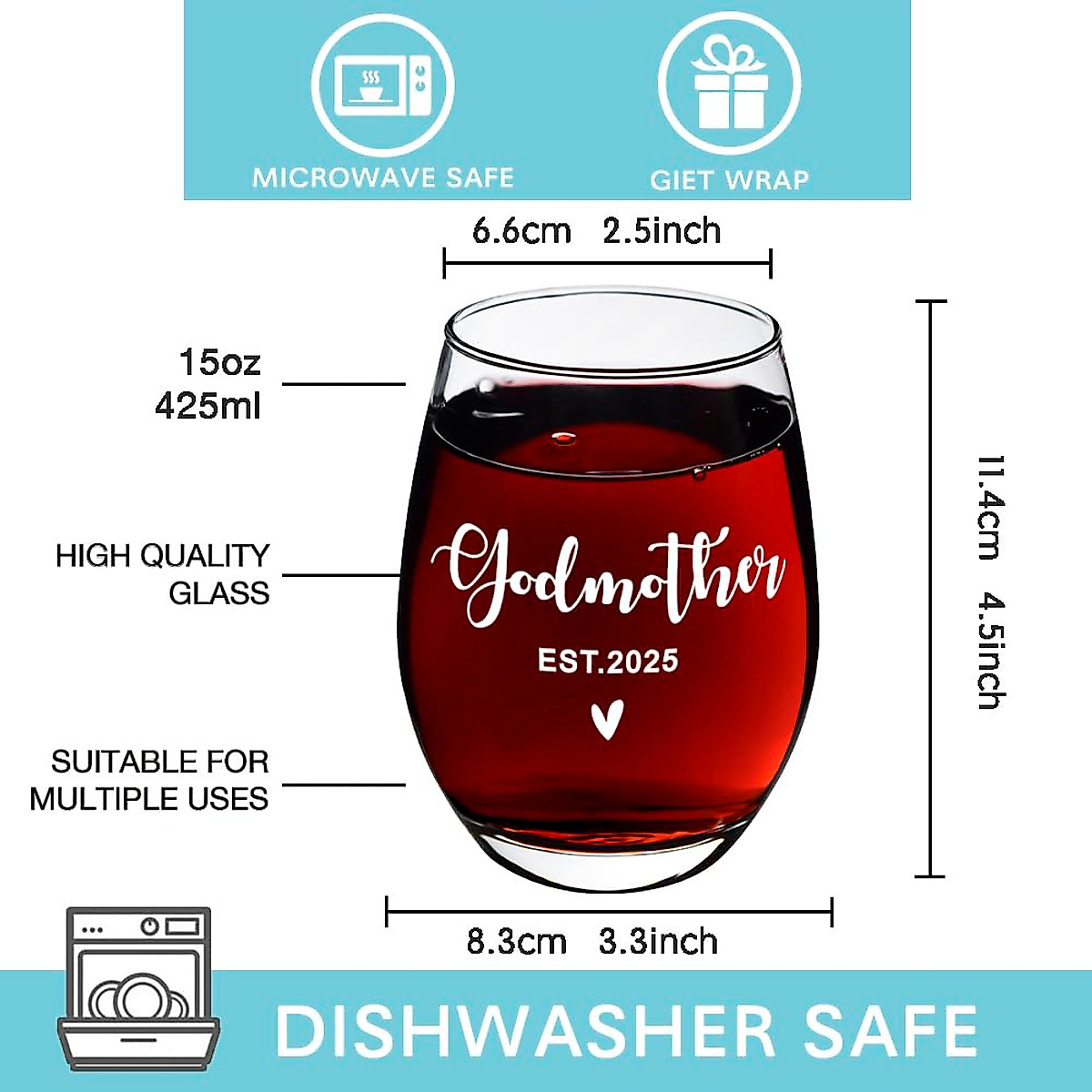 Pokolllee EST 2025 Godmother Proposal Gift for First Time Godmother, New Godmother EST 2025 Wine Glass Gift, New Godmother Pregnancy Announcement Wine Bag, Novelty Baptism Gifts for Godmother