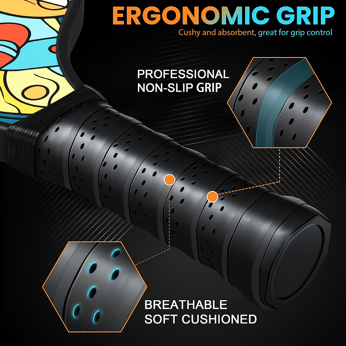 Pickleball Paddle Set Fiberglass Surface Pickleball Rackets Kit of 2 Paddles with 16MM Thick Honeycomb Core for Beginners & Pros