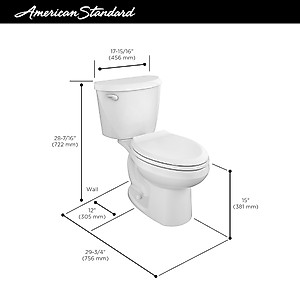 American Standard 250CA104.020 Colony 3 Two-Piece Toilet, Elongated Front, Standard Height, White, 1.28 gpf