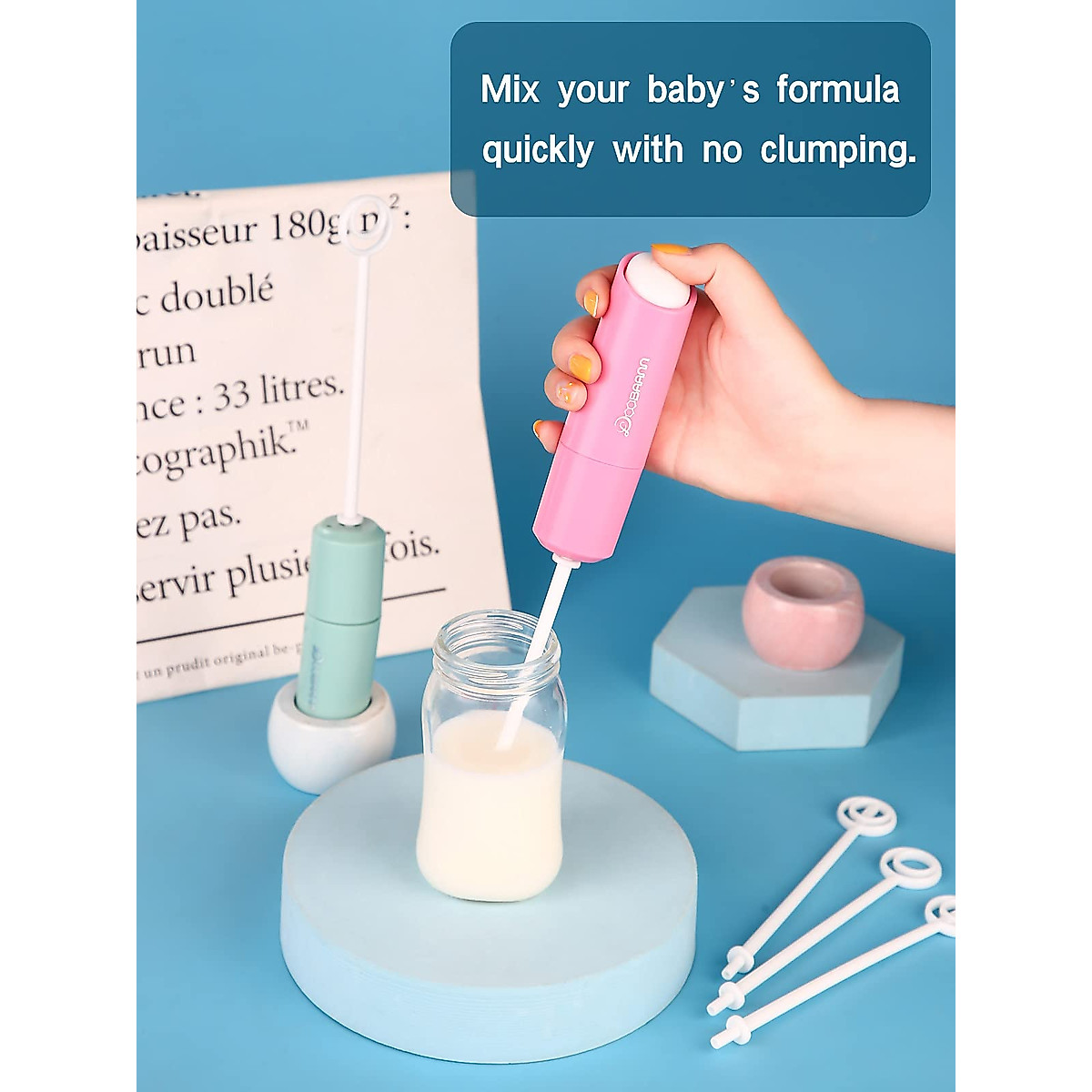 DOOBAANN Handheld Electric Formula Stirrer,Handheld Drink Mixer (Blue)