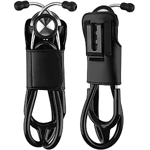 Beautyflier PU Leather Stethoscope Holder with Clip for All Models: Littmann, ADC, MDF, Adscope, Stethoscope Holder Carrier Perfect for Physicians, Nurses, EMT (Black)