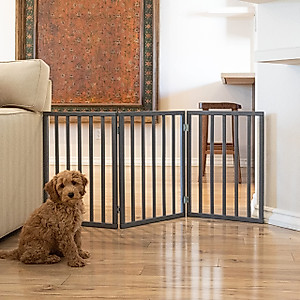Primetime Petz - Best Freestanding, Hard Wood, Folding Pet Gate, Indoor Dog Fence for Home,Gray