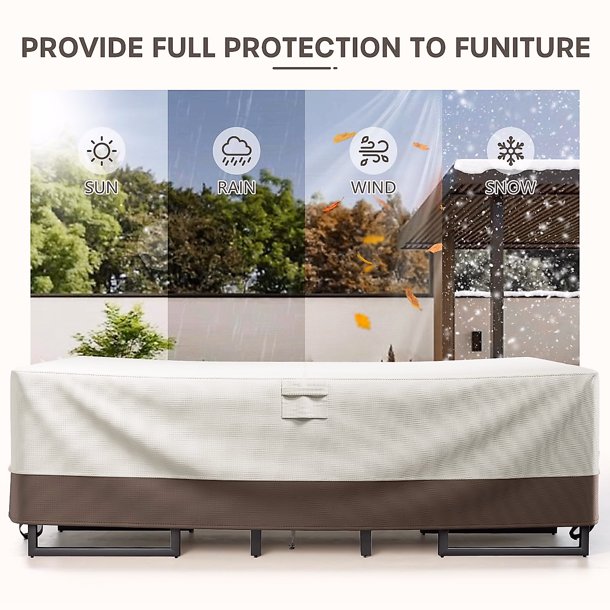 Outdoor Furniture Covers for 5 Pieces Set - Waterproof 600D Oxford Fabric Cover for 5 PCS Patio Sets Wicker Metal Couch Rocking Glider Swivel Chairs Ottoman Sectional Sofa Dining Chair – L/Beige Brown