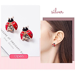 2Pairs Cubic Zirconia Cute Bug Little Ladybird Earrings Black Spot Red Charm Insect Tiny Ladybug Stud Earrings Small Ladybeetle Eardrop for Women Delicate Jewelry-ladybird