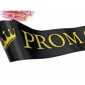 Prom Court Sashes Set of 6, Black and Gold Glitter Prom Court Sashes, 6 Pieces, Prom School Party Accessories, Prom Court Set for Prom King, Prom Queen, Prom Court