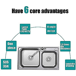 YOtat Stainless Steel Sink Sink Set, Kitchen Taichung, Undercounter Basin, Sink, Sink, Double-Bath Composite Practical Sink, Anti-Scratch Sink