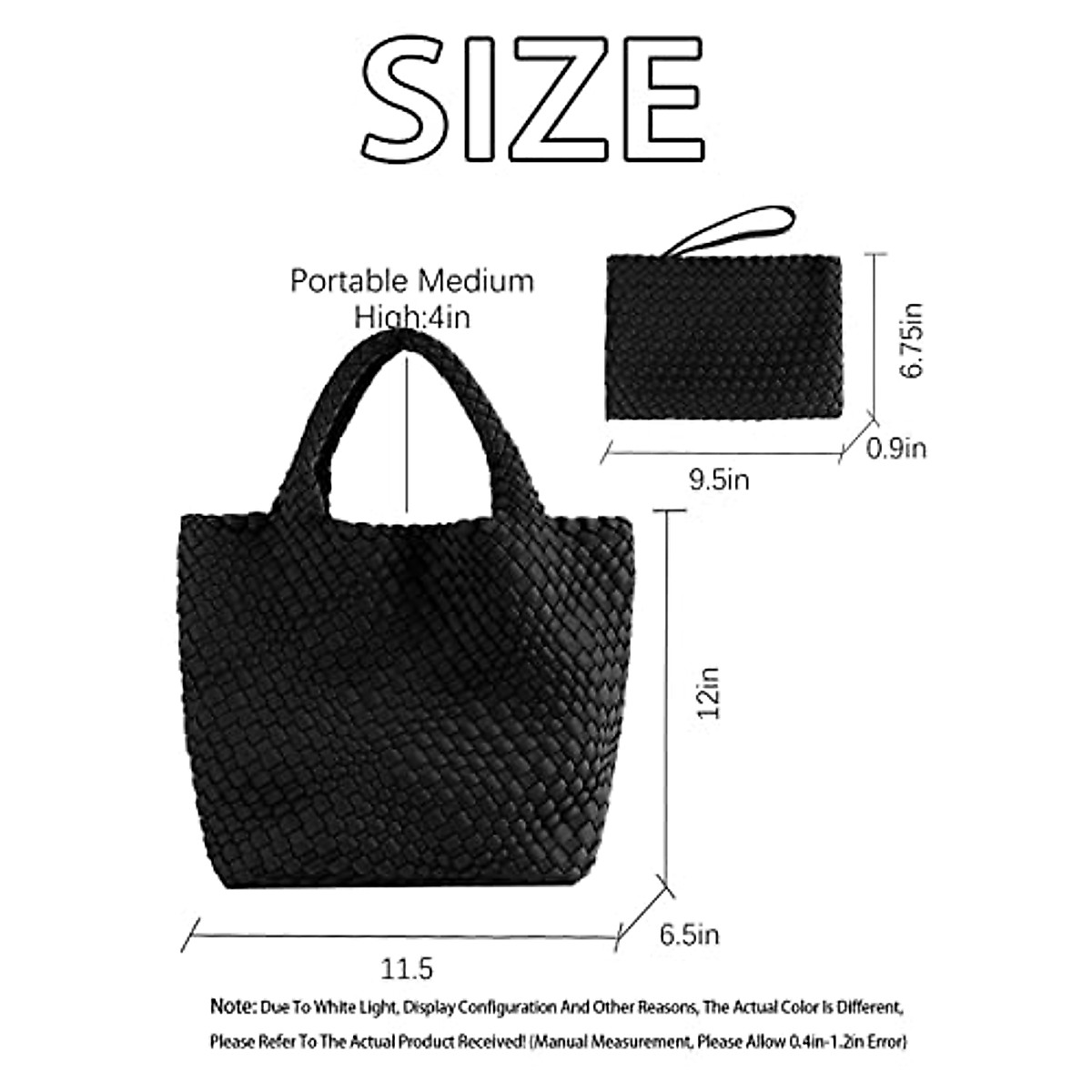 Designer Woven Tote Bag + Purse Women Neoprene Tote Handbag Fashion Large Shoulder Top-Handle Travel Bag Underarm Shopper Bag Black