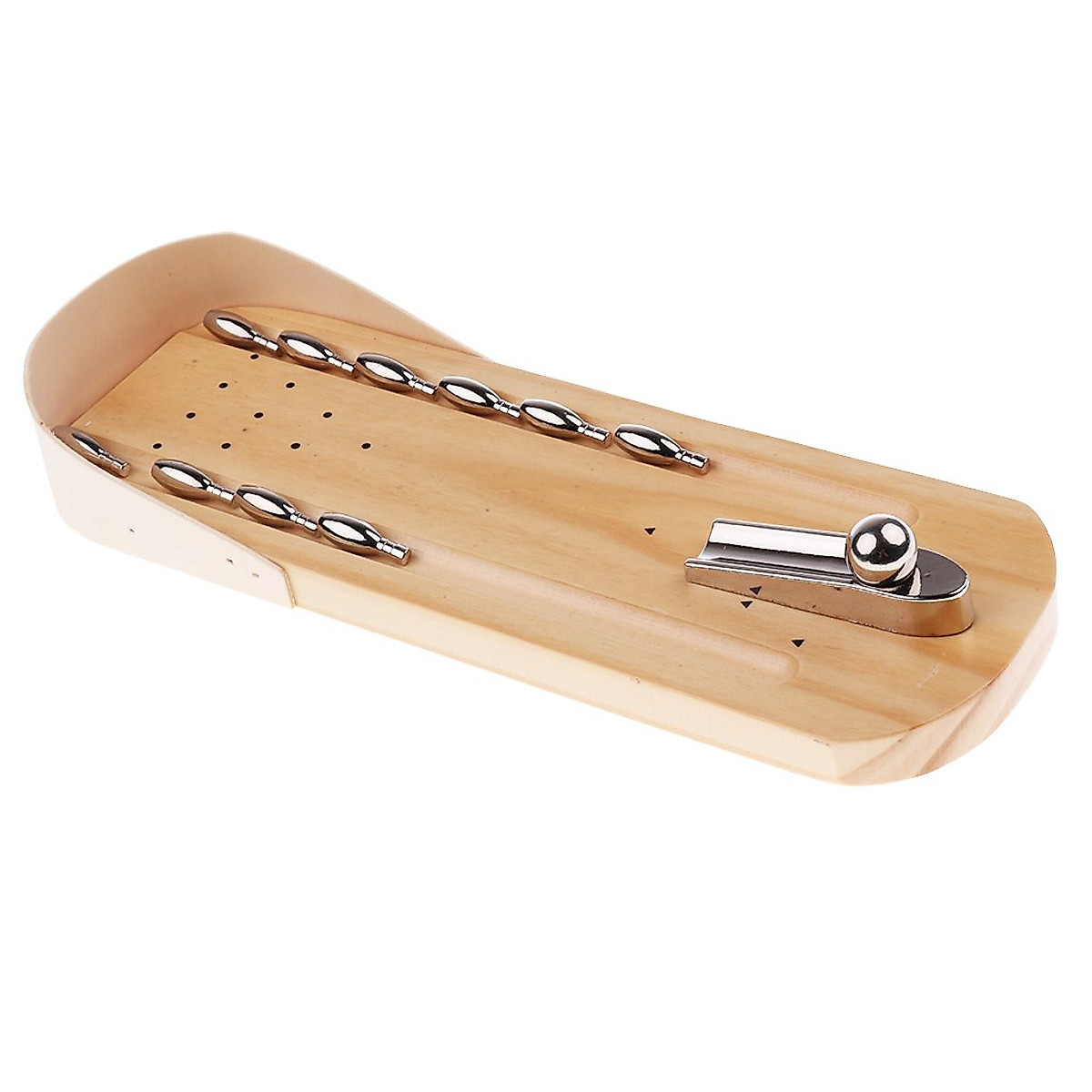 BESSTUUP Wooden Table Game Mini Bowling Game with Metal Skittles