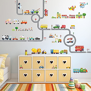 DECOWALL SG3-1404P1405 The Road and Cars Kids Wall Stickers Wall Decals Peel and Stick Removable Wall Stickers for Kids Nursery Bedroom Living Room (Medium) décor