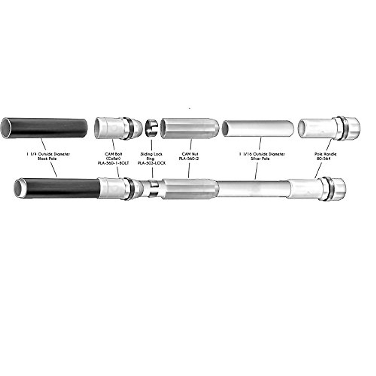 JED Pool Tools 50-560-16 Professional Deluxe Anodized Telescopic Pole, 16-Feet,Black and Silver