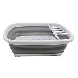 SAMMART 8L (2.11Gallons) Collapsible Dish Drainer - Foldable Drying Rack - Portable Dinnerware Organizer - Space Saving (White/Grey, 1)