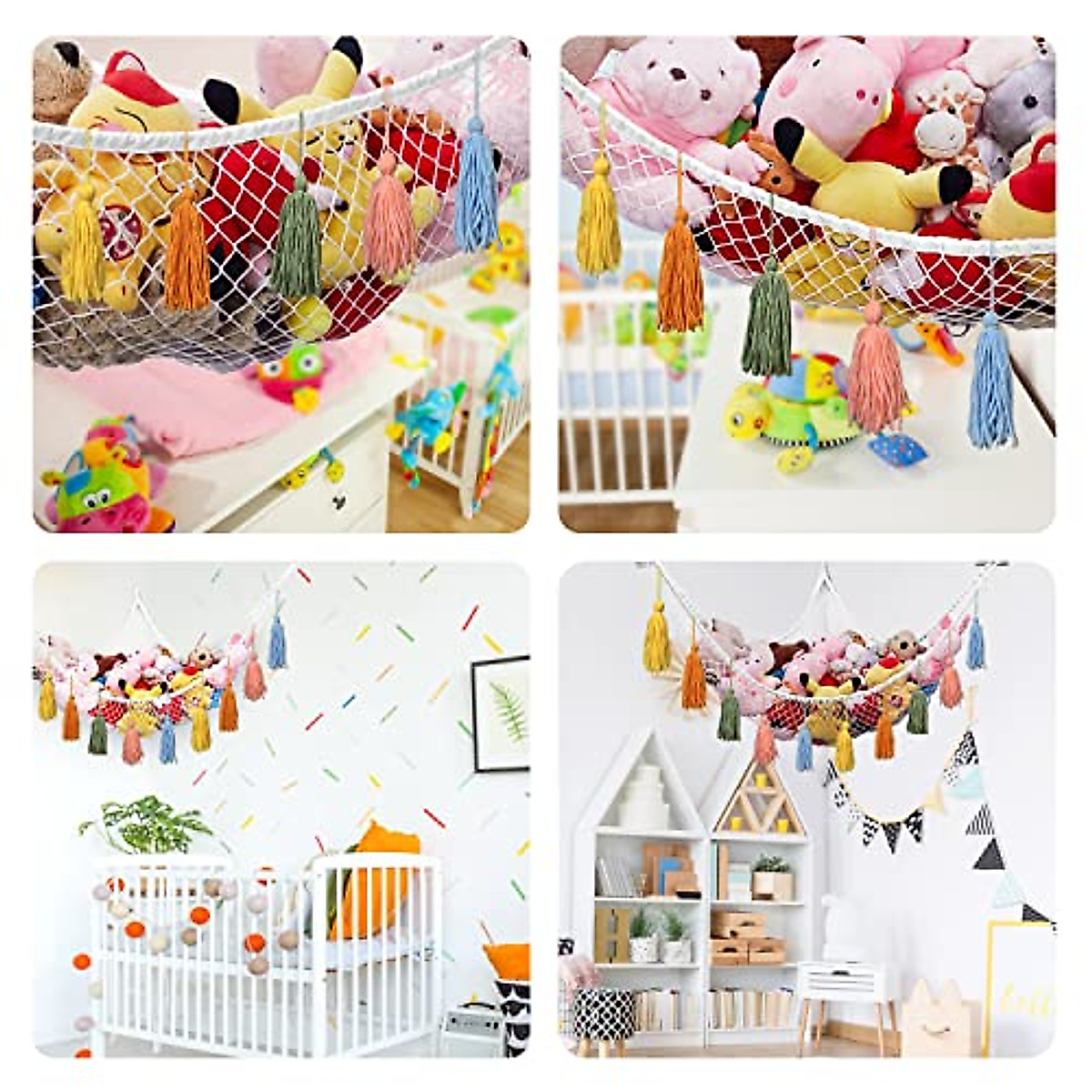 LXUNYI Stuffed Animal Net or Hammock, Net for Stuffed Animals, Plush Toy Net Hammock for Stuffed Animals with Tassels Corner Hanging Mesh Toys Stuffy Net Hammock for Wall