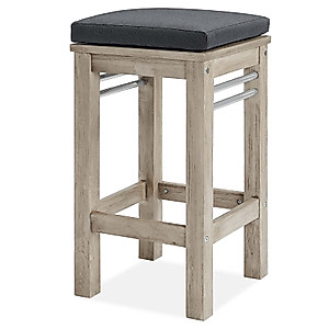 Modway EEI-3969-LGR-STE Wiscasset Outdoor Patio Acacia Wood Bar Stool Set of 2, Light Gray