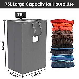75L Large Laundry Hamper with Handles, Dirty Clothes Hamper for Bedroom Waterproof, Freestanding Tall Laundry Basket Waterproof, Hamper for Bedroom, Bathroom, Dorm, Toys Storage(Grey）