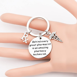 SEIRAA Pharmacy Pharmacist Gift RX Jewelry Behind Every Great Pharmacist is an Amazing Pharmacy Technician Keychain (RX Keychain)