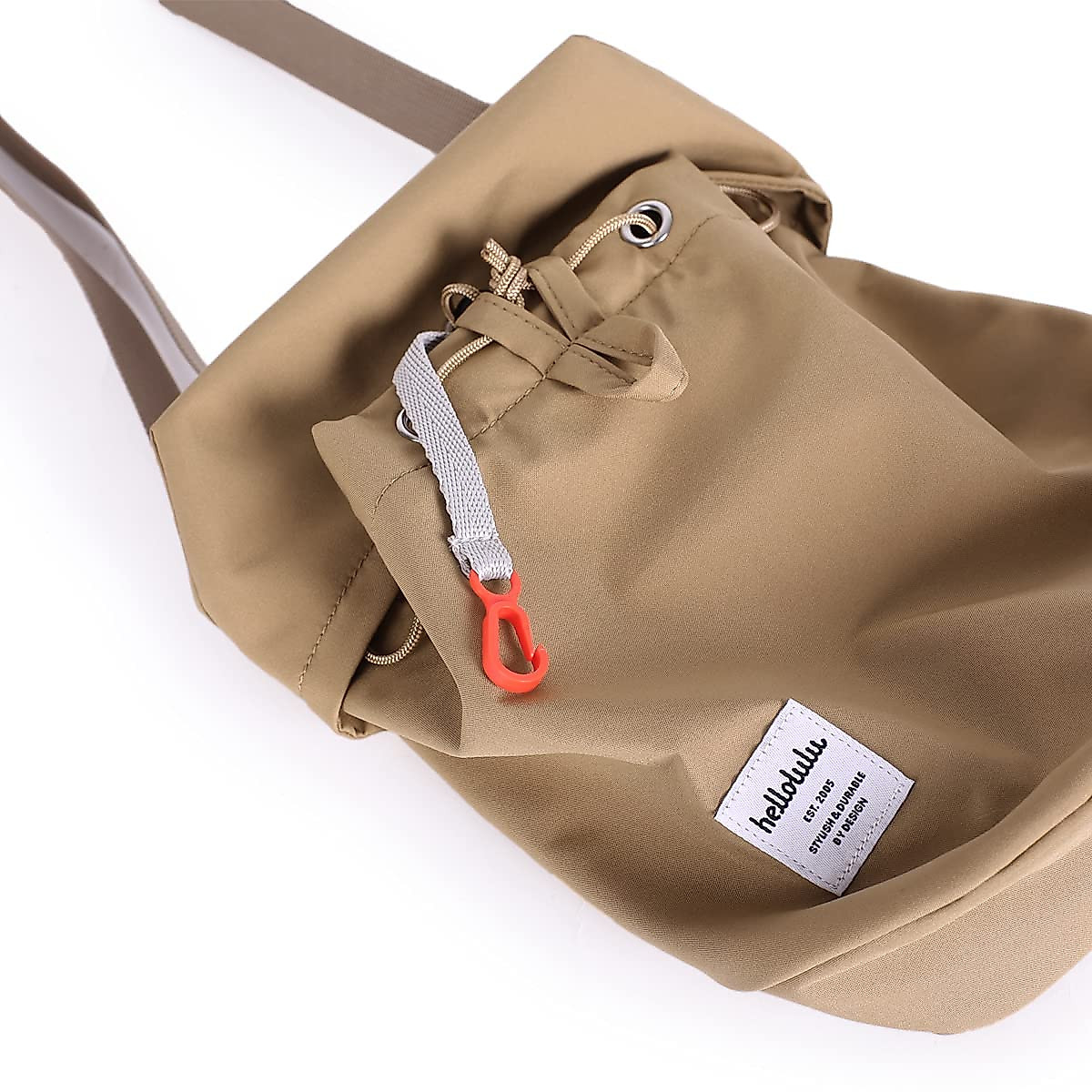 Hellolulu ARMIE Drawstring Sling Crossbody Bag, Water Resistant Lightweight Crossbody Shoulder Bag Phone Bag, For Daily Use Men Women, Brown Beige