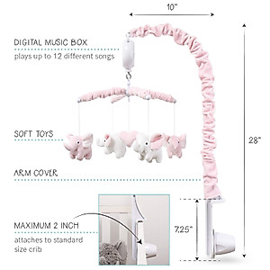 The Peanutshell Pink Elephant Nursing Decor Set | 4 Pieces | Crib Comforter, Crib Sheet, Crib Mobile, Dust Ruffle