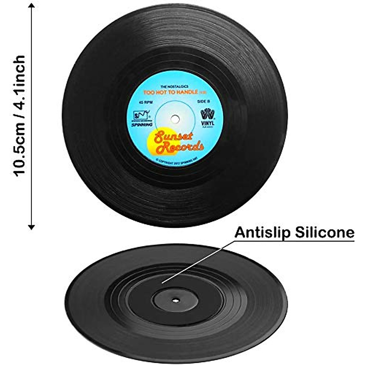 Set of 6 Cute Retro Vinyl Coasters - Funny Record Decoration Disk Furniture - Creative Drinks Equipment Music Ideas for Bar, Home, Restaurant, Apartment, Room - Mini Decor Drink Cup Stuff Holder Tool