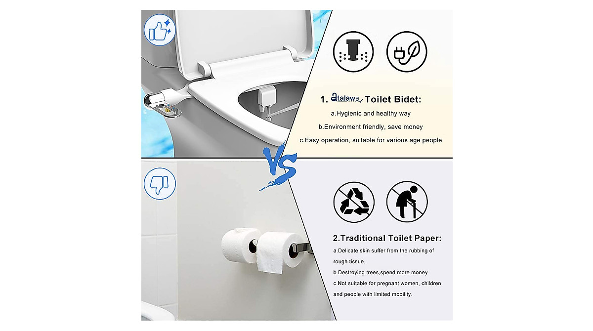 Ultra Slim Bidet Toilet Seat Attachment - Easy Install, Dual Nozzle