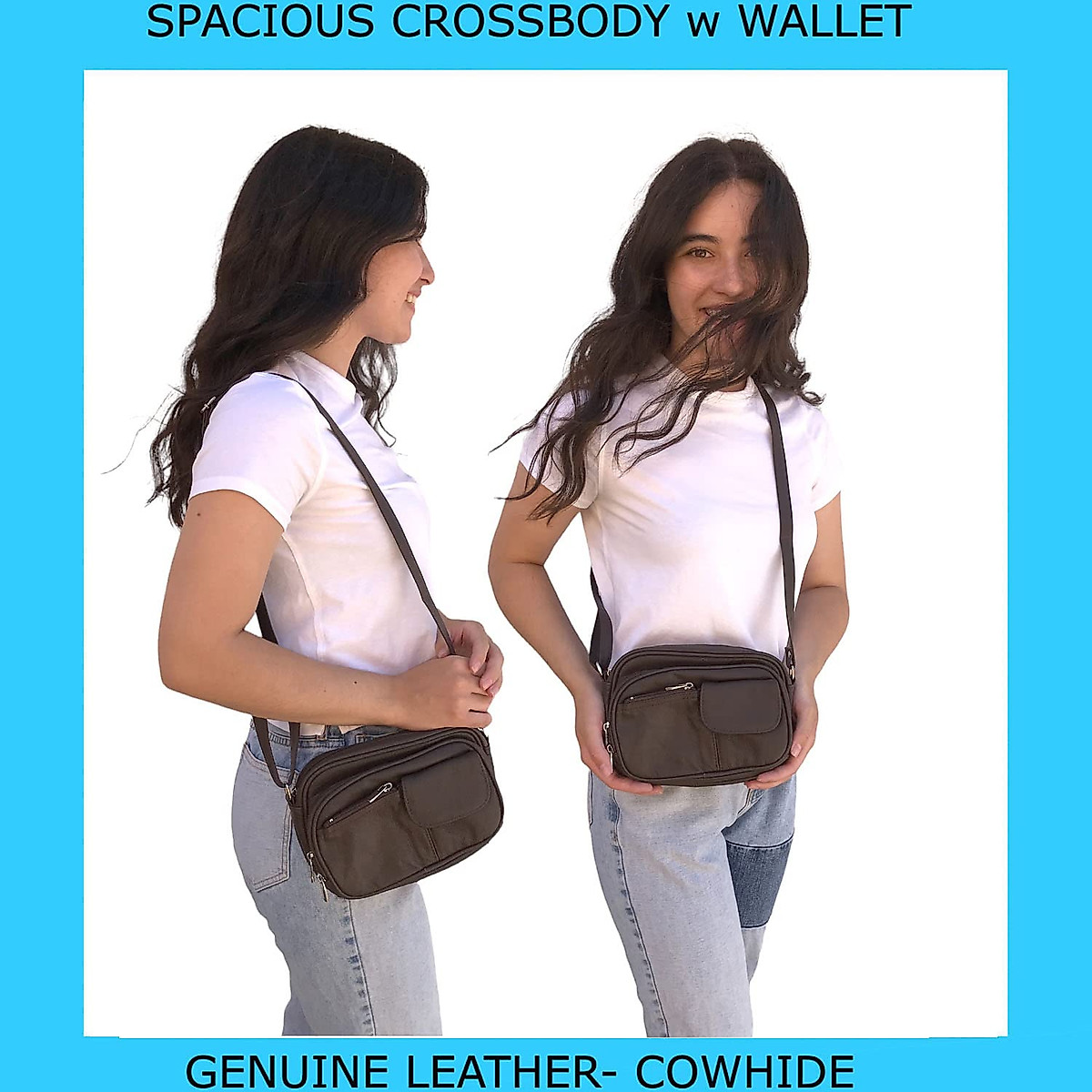 Cowhide Leather Women's Shoulder Purse Small Cross Body Organizer Bag with Many Pockets (Red-belt bag)