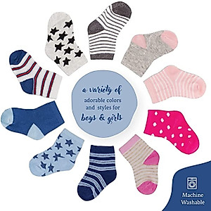 Rising Star Baby Socks for Boys & Baby Girl Newborn Socks - Crew Ankle Cotton Infant Socks 0-6, 6-12 months (8 pack)