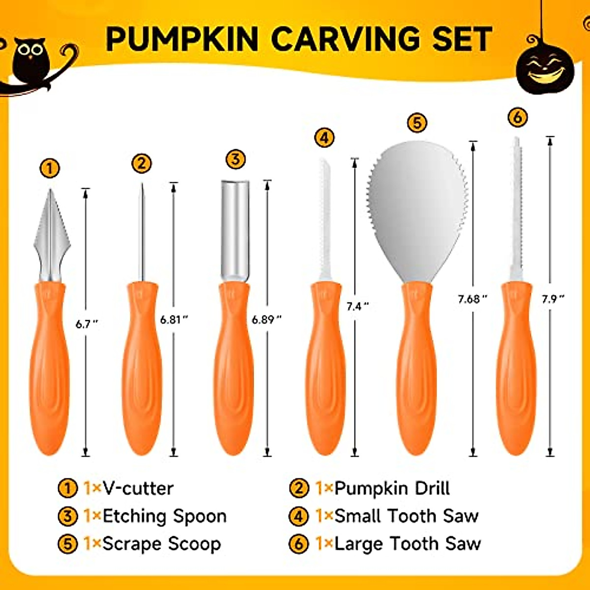 Kalafun Pumpkin Carving Kit, Pumpkin Carving Tools Halloween Heavy Duty Stainless Steel Pumpkin Carving Set 6 pcs
