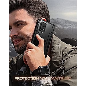 Poetic Revolution Case for Samsung Galaxy A53 5G (2022), Built-in Screen Protector Work with Fingerprint ID, Full Body Rugged Shockproof Protective Cover Case with Kickstand, Black