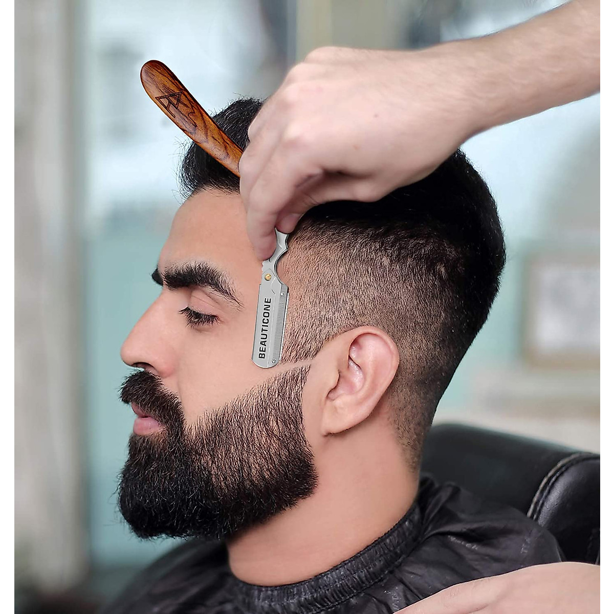 BEAUTICONE Straight Razor for Men, Professional Rose Wooden Handle with Polished Blade Barber Razor with 100 Single Edge Blades, Straight Edge Single Blade Razors for Men