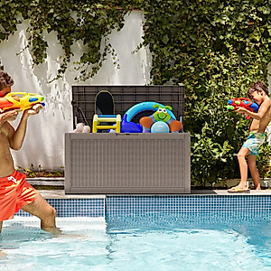 MAIUSCOLI 100 Gallon Outdoor Storage Box - Resin Deck Box for Waterproof Patio Furniture and Storage Bench - Lockable and UV-resistant for Pool and Outdoor (Grey)