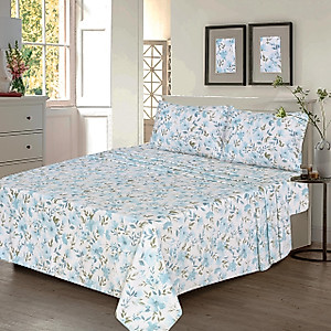 RUVANTI 100% Cotton Sheets for Queen Size Bed - Cooling Sateen Sheets - Breathable & Durable Queen Sheet Set - 16 Inches Deep Pocket Queen Size Sheets - Erica Floral - 4 Pieces