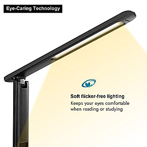 Yeslights Desk Lamp Pro Series, LED Desk Lamp with USB Charging Port and Wireless Charger, Desk Lamps for Home Office, Table Lamp with Clock, Alarm, Date, Temperature - Black