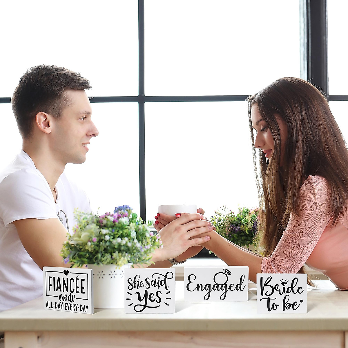 WATINC Engagement Party Centerpieces Decorations - 5pcs Miss to Mrs Engaged Wood Sign Tables Decor, Sweet Engagement Tabletop Tiered Tray Gift for Bridal Shower Bachelorette Betrothal Party (Black & White)