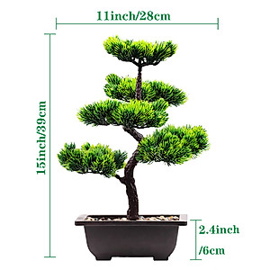 HinyoCo Artificial Large Plants Bonsai Pine Tree,Welcoming Pine Tree Potted Plant Ornament Plastic Simulation Fake Tree Bonsai Living Room Garden Office Shop Décor-11×15.5"