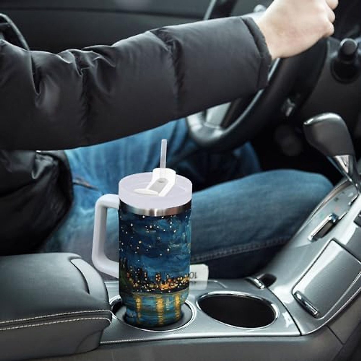 RPLIFE Cute Orange Cat Starry Night 40 Oz Tumbler with Handle, 30 Oz Tumbler, Coffee Tumbler for Women