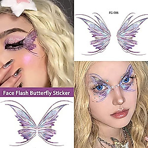 14 Sheets Glitter Butterfly Temporary Tattoos Sticker for Women Girls Eye Face Makeup Decoration, Flash Fairy Wings Body Art Shiny Butterflies Waterproof Fake Tattoos for Festival Party Eye Decor
