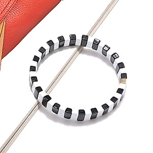 Urwomin Enamel Tile Bracelets Rainbow Tile Bead Stand Bracelets (A White+Black)