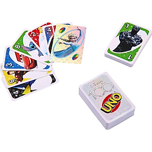 Mattel Games UNO Disney 100 Card Game in Storage & Travel Tin for Kids, Adults & Family Night, Collectible Game