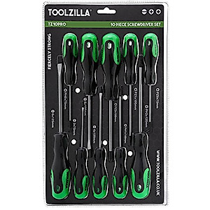 TOOLZILLA Screwdriver Set, 10 Piece Magnetic Screwdriver Tool Set for DIY Hand Tools. High performance Set | Screwdriver with Comfort Grip, Cross-Head Screwdriver Heads, Flat Heads.