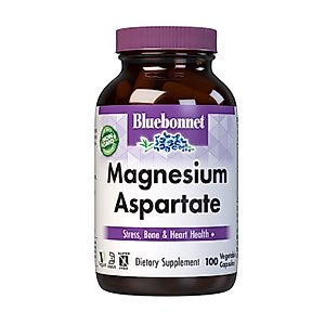 Bluebonnet Nutrition Magnesium 400 mg Chelated Magnesium Aspartate Daily Mineral, Heart & Bone Support* Supplement for Men & Women Vegan, Non-GMO - 100 Vegetable Capsules