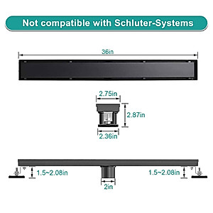 BARONAGE 36-Inch Linear Shower Drain, 2-in-1 Flat & Tile Insert Cover,Brushed SUS 304 Stainless Steel Matte Black Rectangle Shower Floor Drain Adjust