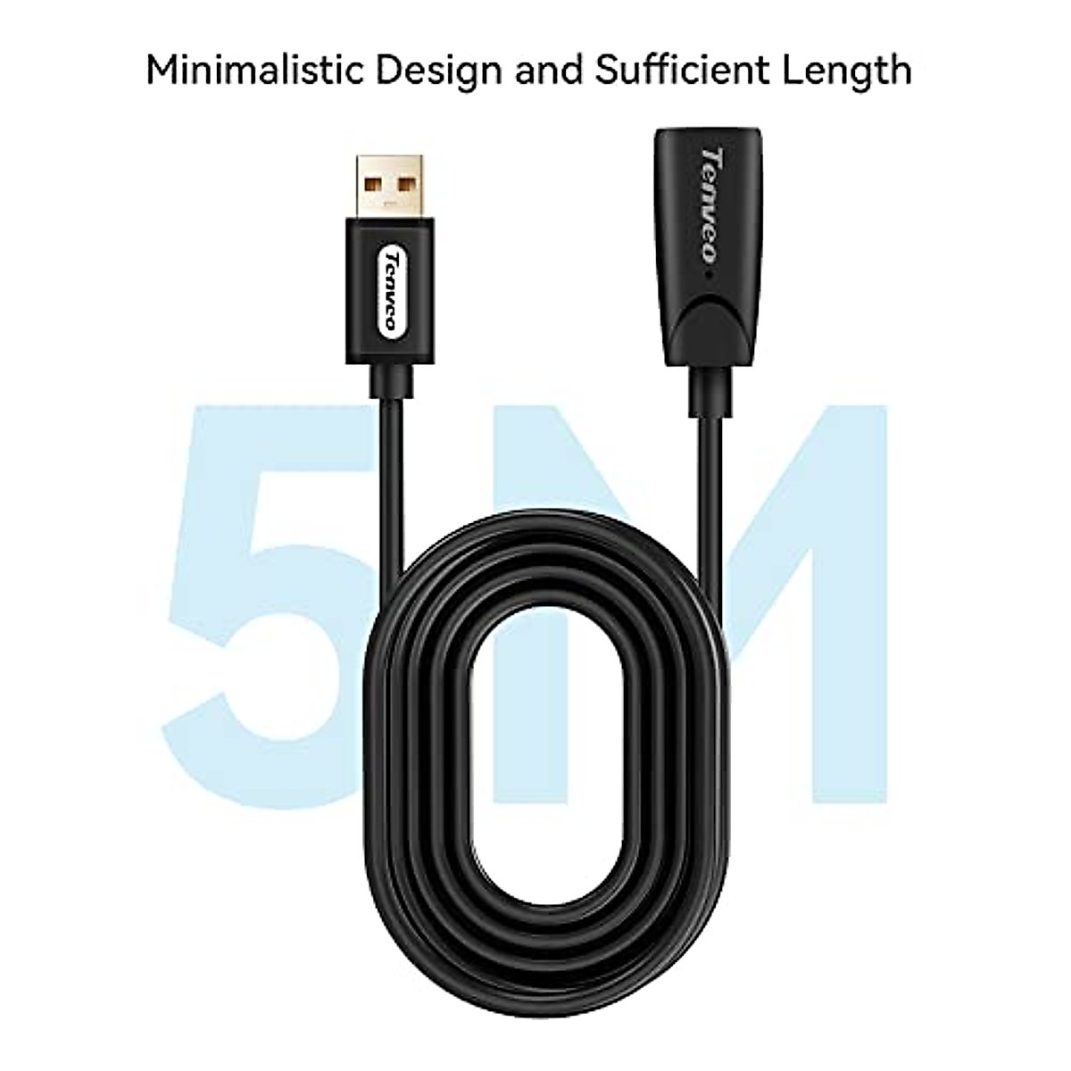 Tenveo 2.0 5M Active Extended USB Cable with Signal Amplifier Type A Male to Female No Delay Efficient Data Transmission Compatible with Webcam USB Keyboard Home Work Standing Version