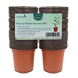 KINGLAKE 100 Pcs 4" Plastic Plants Nursery Pot/Pots Seedlings Flower Plant Container Seed Starting Pots
