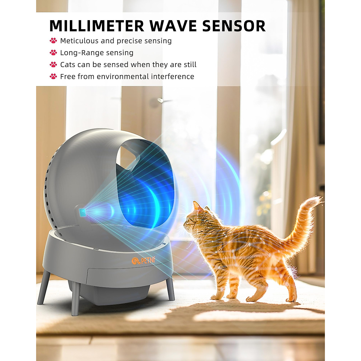 Self Cleaning Cat Litter Box with APP Control,No More Scooping Automatic Cat Litter Box with mmWave Sensor for Multiple Cats,Excellent Odor Removal,57L Extra Large Space,Ultra-Quiet Robot Litter Boxes