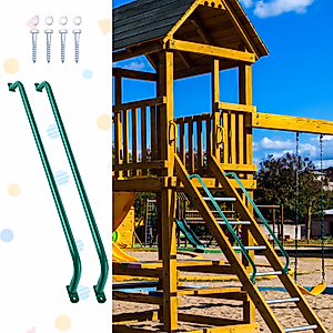 Lounsweer 2 Pieces Playground Accessories Metal Green Safety Handles Playhouse Ladder Handle Long Green Grab Handle Bars for Treehouse, Jungle Gym, Rock Climbing Wall, Playground (37 Inch)