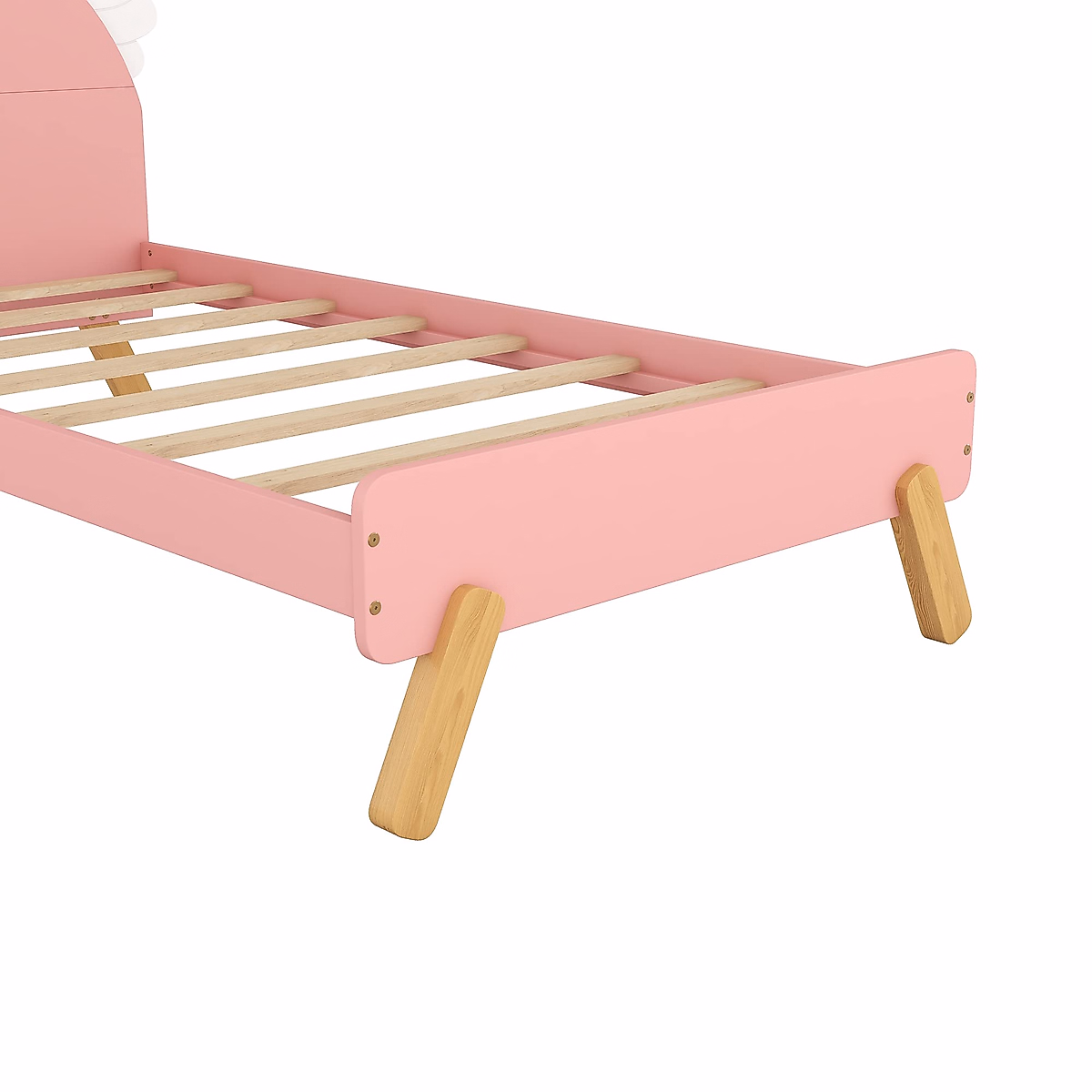 Lifeand Twin Size Bed with Shelf Behind Headboard,Wooden Cute Platform Bed with Curved Headboard,Pink