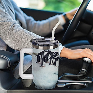 Niapessel Leak Proof Tumbler, Insulated Water Bottles with Straw, Penguin Group Into Ocean Insulated Cup with Handle 40 Oz Stainless Steel Flask for School, Travel, Car, Sports, Work