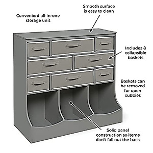 Storage Station 8 Cubby 3 Bin Organizing Unit with Reversible Baskets